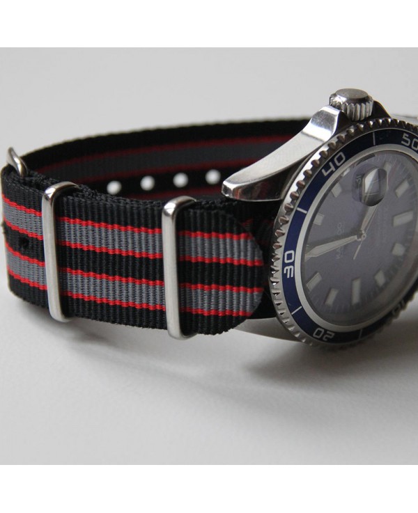 NATO Strap Goldfinger Grey red black 24mm