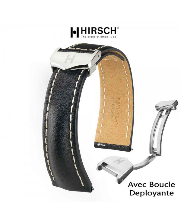 Bracelet Hirsch NAVIGATOR noir 18mm avec boucle deployante inox