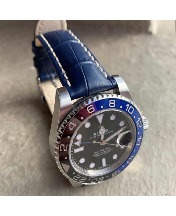 Watchstrap Hirsch Modena Dark Blue 22mm white stiches