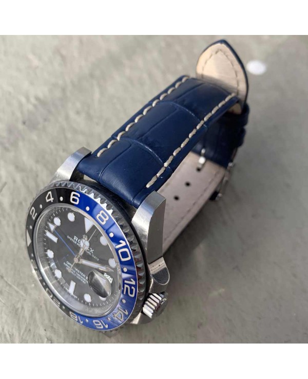 Watchstrap Hirsch Modena Dark Blue 22mm white stiches