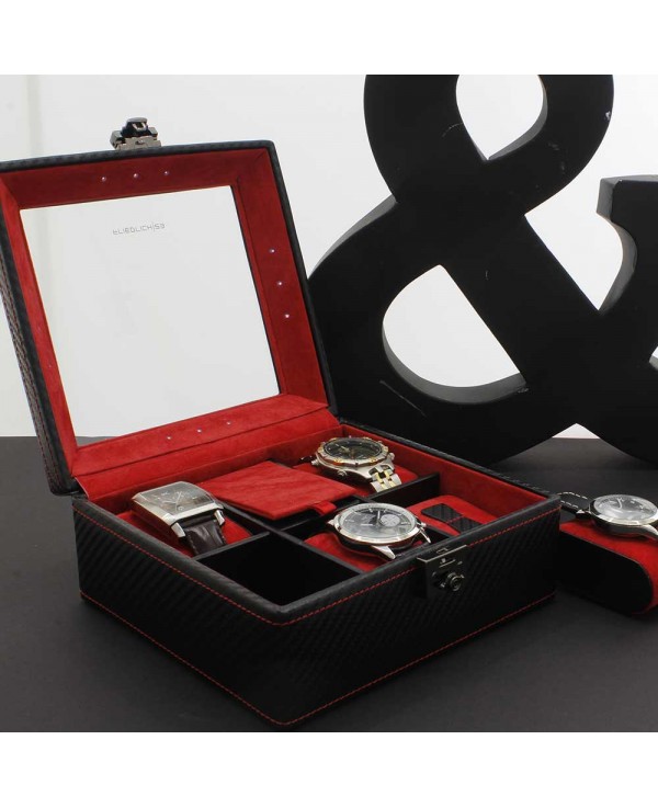 Carbon watchbox black with LED lights for 5 watches